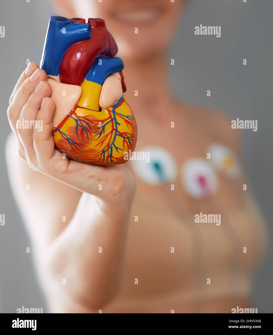 Heart health concept, cardiac stress test. Woman during heart test with ...