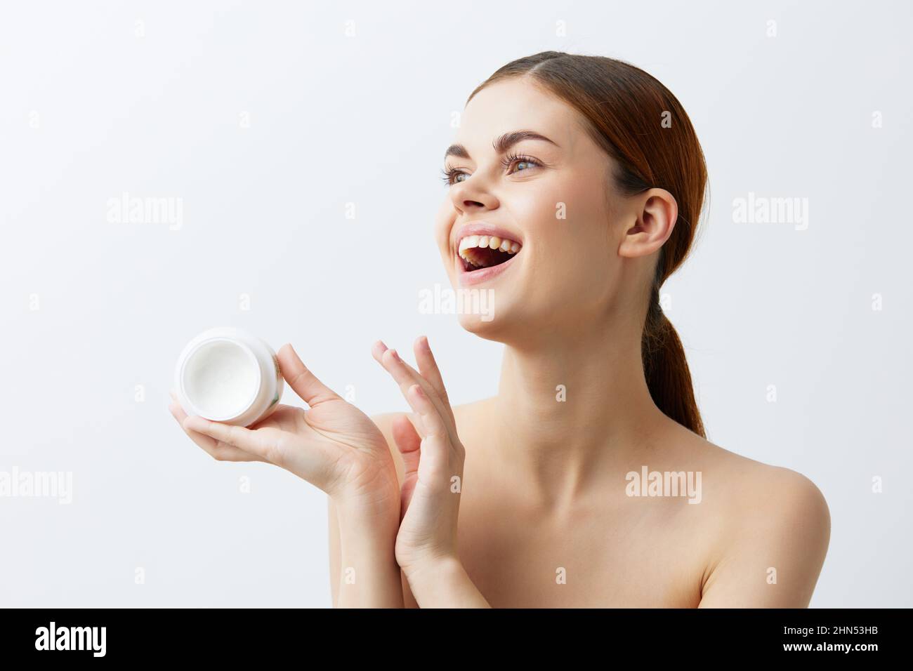 pretty woman body cream posing clean skin care attractive look spa ...