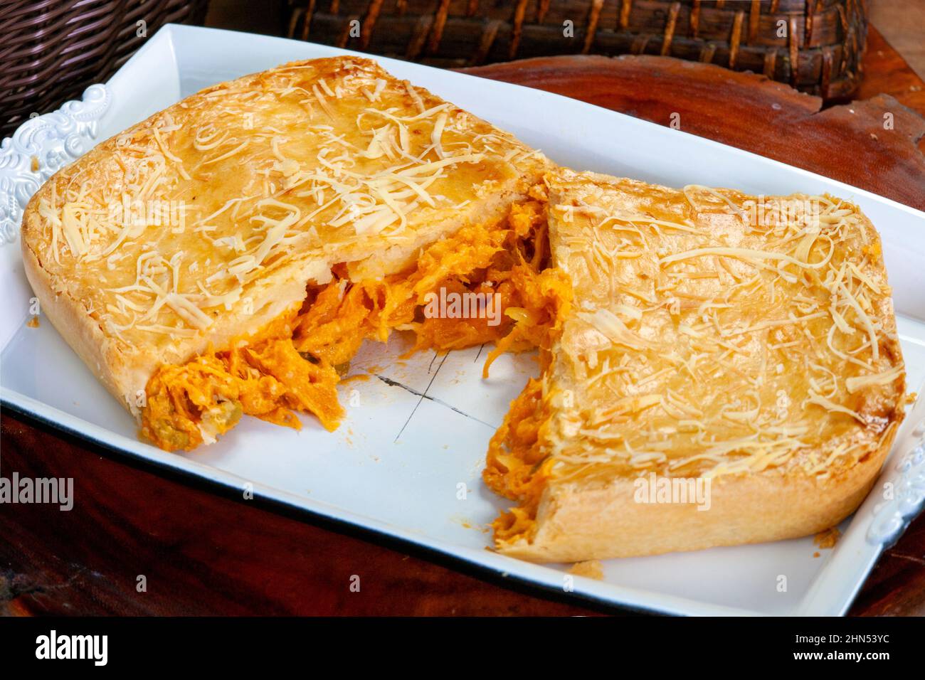 baked chicken pie, parmesan cheese Stock Photo - Alamy