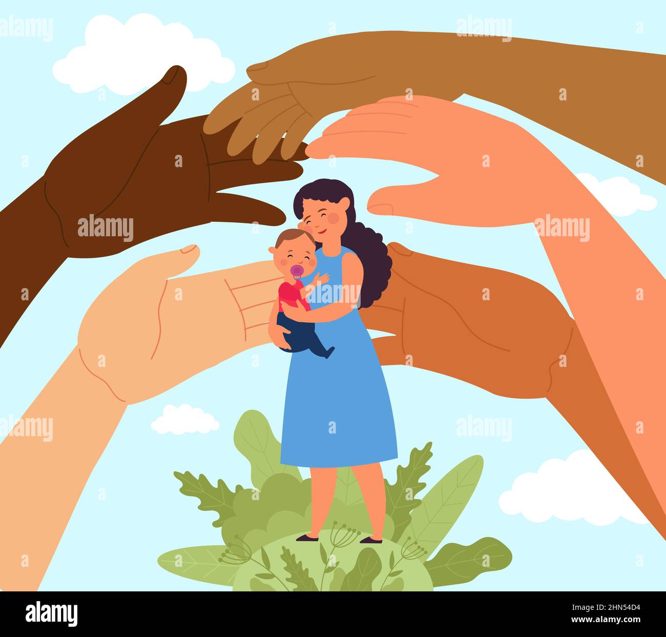 Single mother protect. Human security, society and motherhood. Support ...