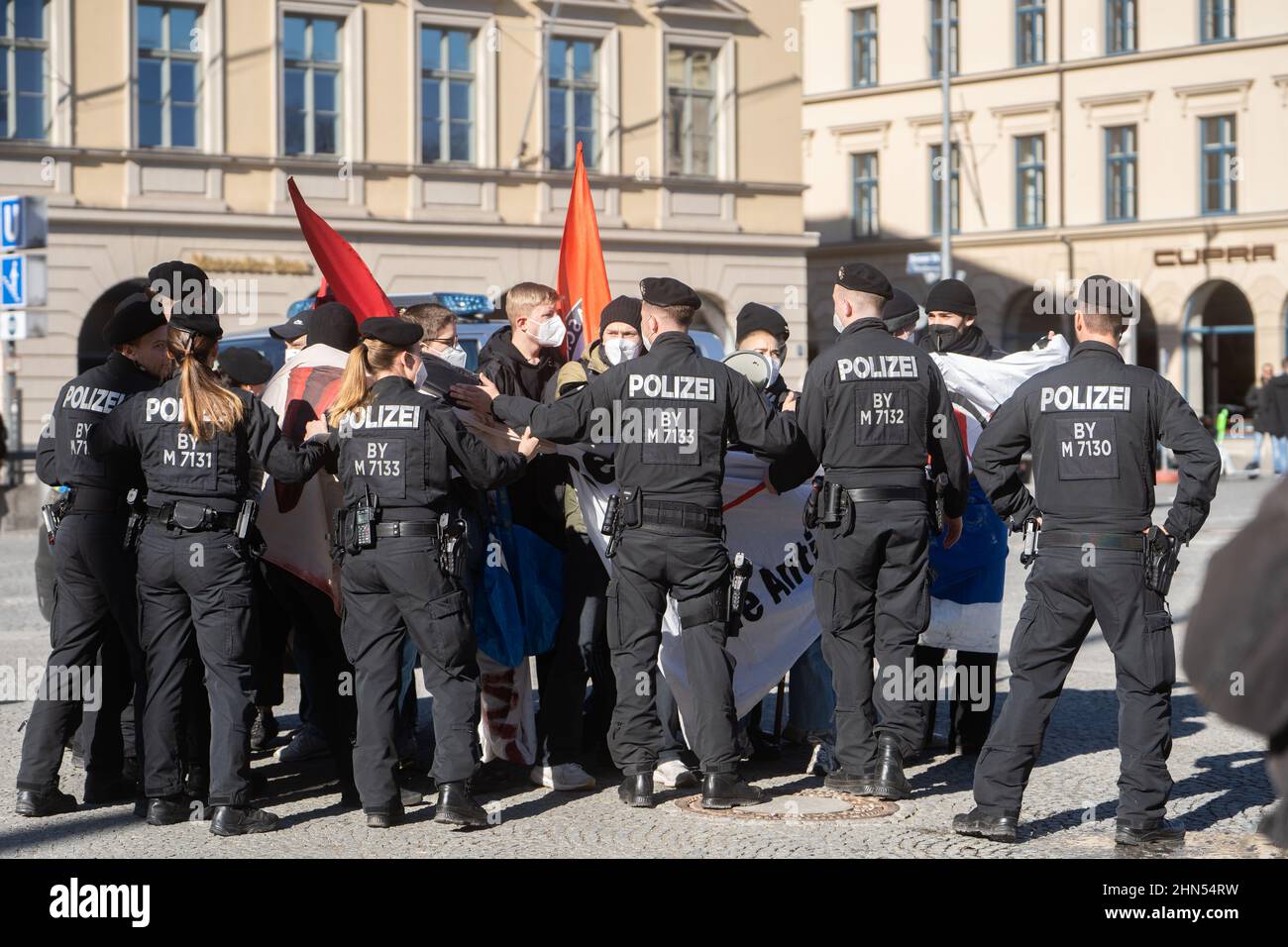 Police line in front of the antifascists. On February 13th, about 30 ...