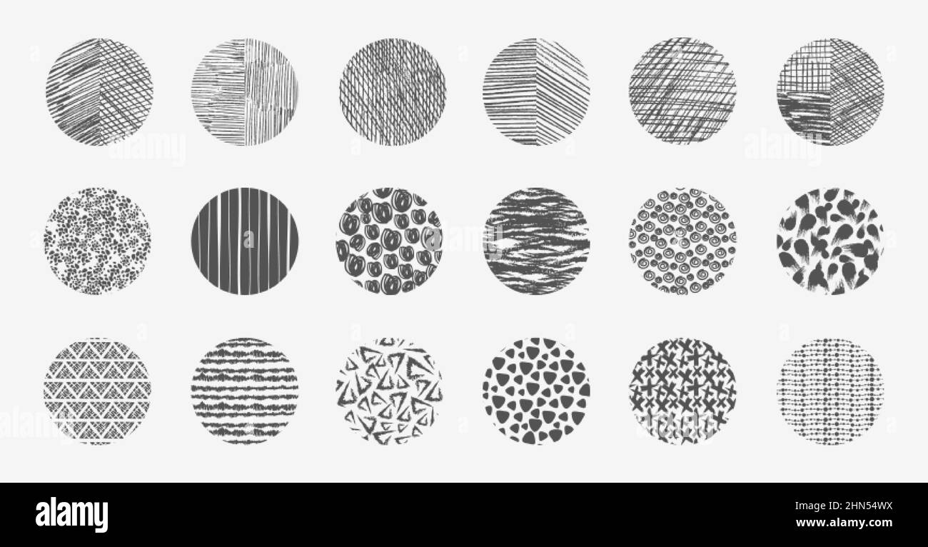 Doodle round textures. Sketch scribble pattern, scratching graphics in ...