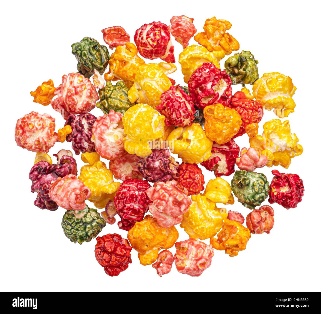Colorful popcorn isolated on white background, top view Stock Photo - Alamy