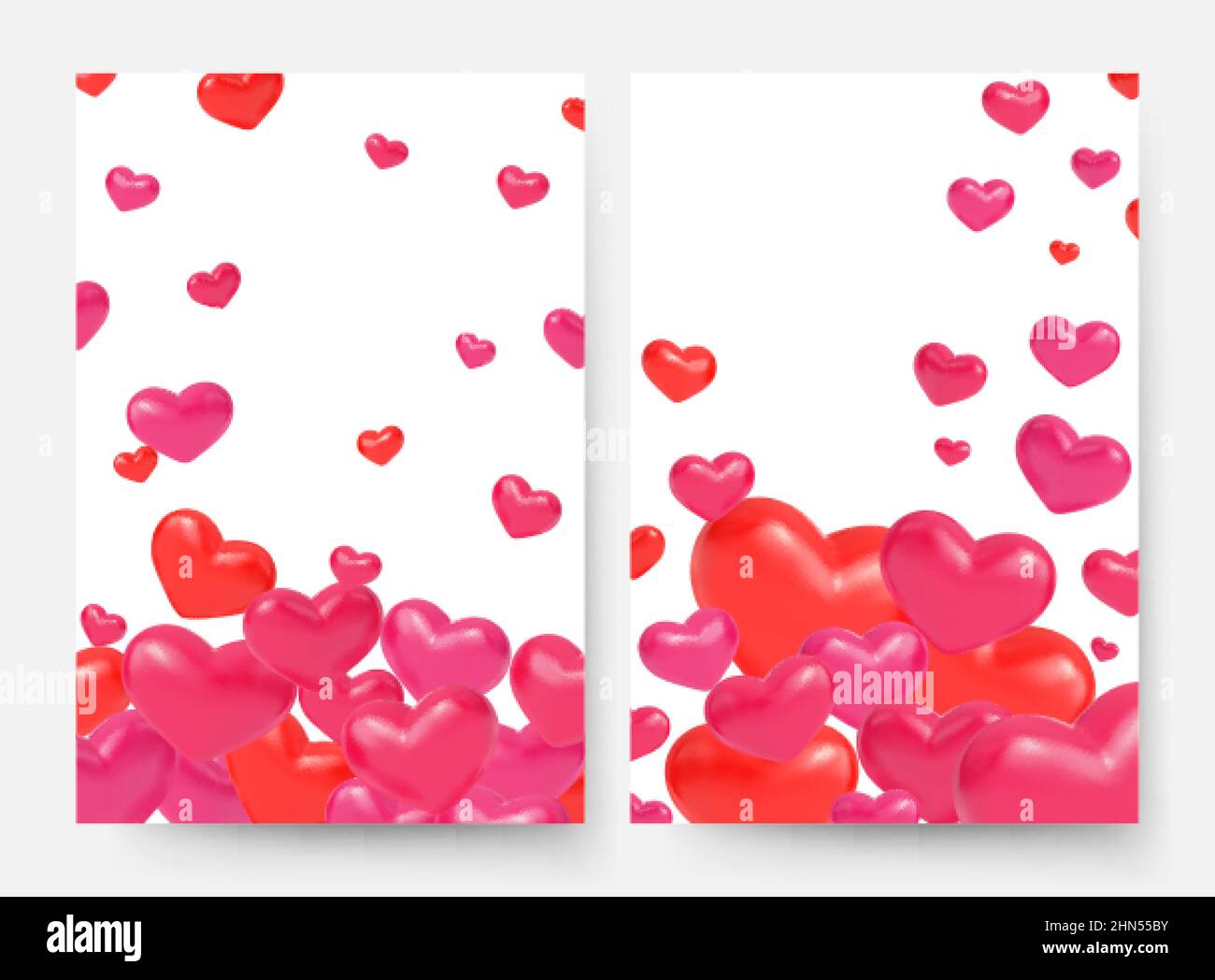 Red pink 3d hearts. Flying heart cards template. Isolated romantic ...