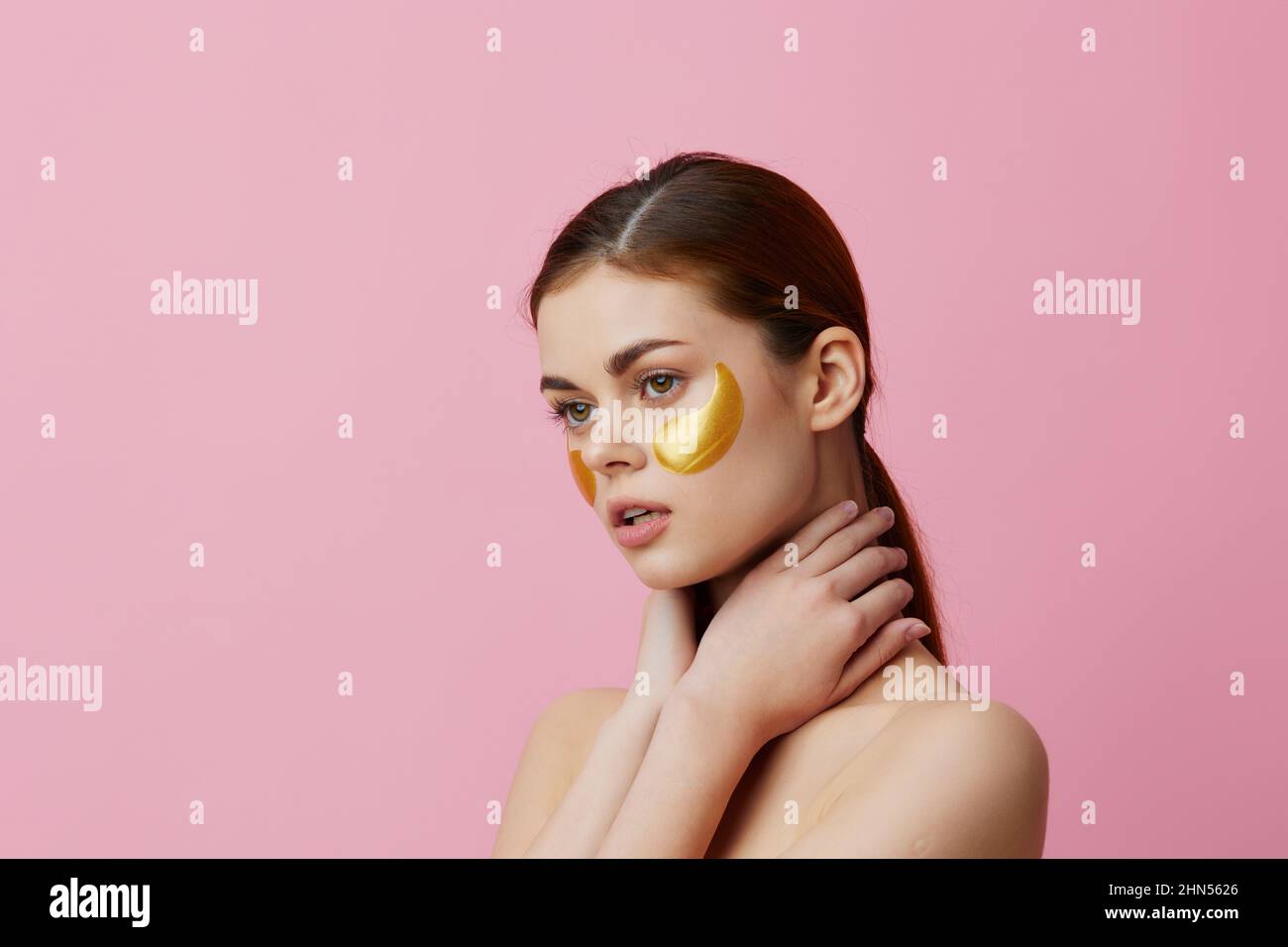 portrait woman golden patches on the face isolated background Stock ...