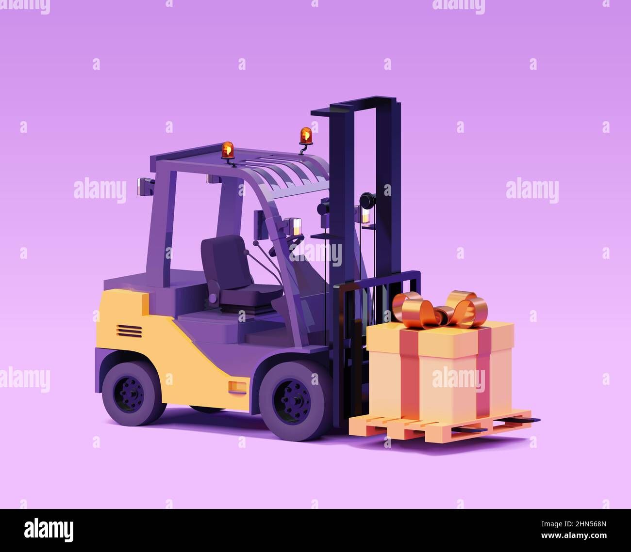 Vector forklift with gift box. Forklift and pallet loaded with gift box ...
