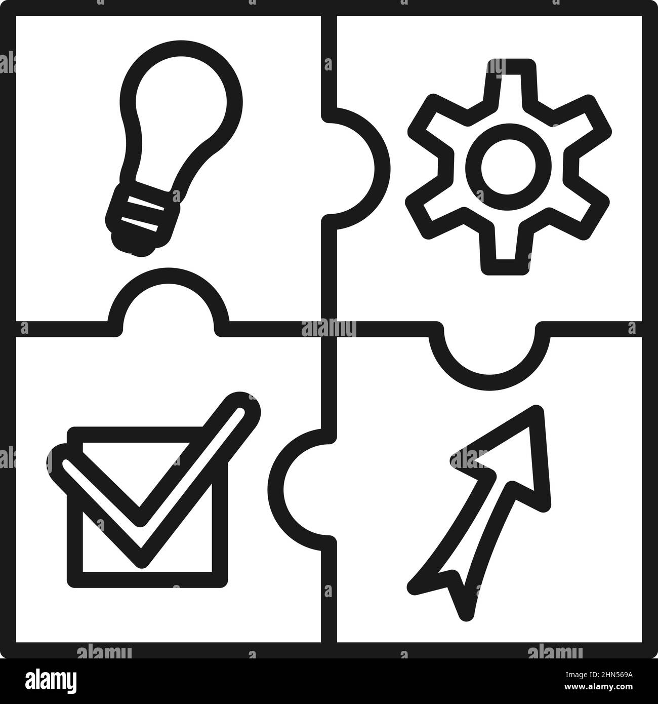 Line art black and white project development cycle. From idea to implementation. Vector ...