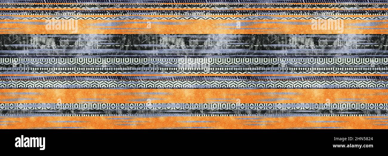 Seamless tribal ethnic stripe grungy border surface pattern design for ...