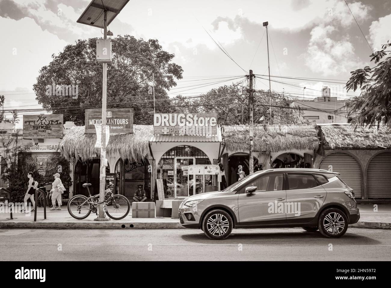 Tulum Mexico 02. February 2022 Black and white picture of the driving ...