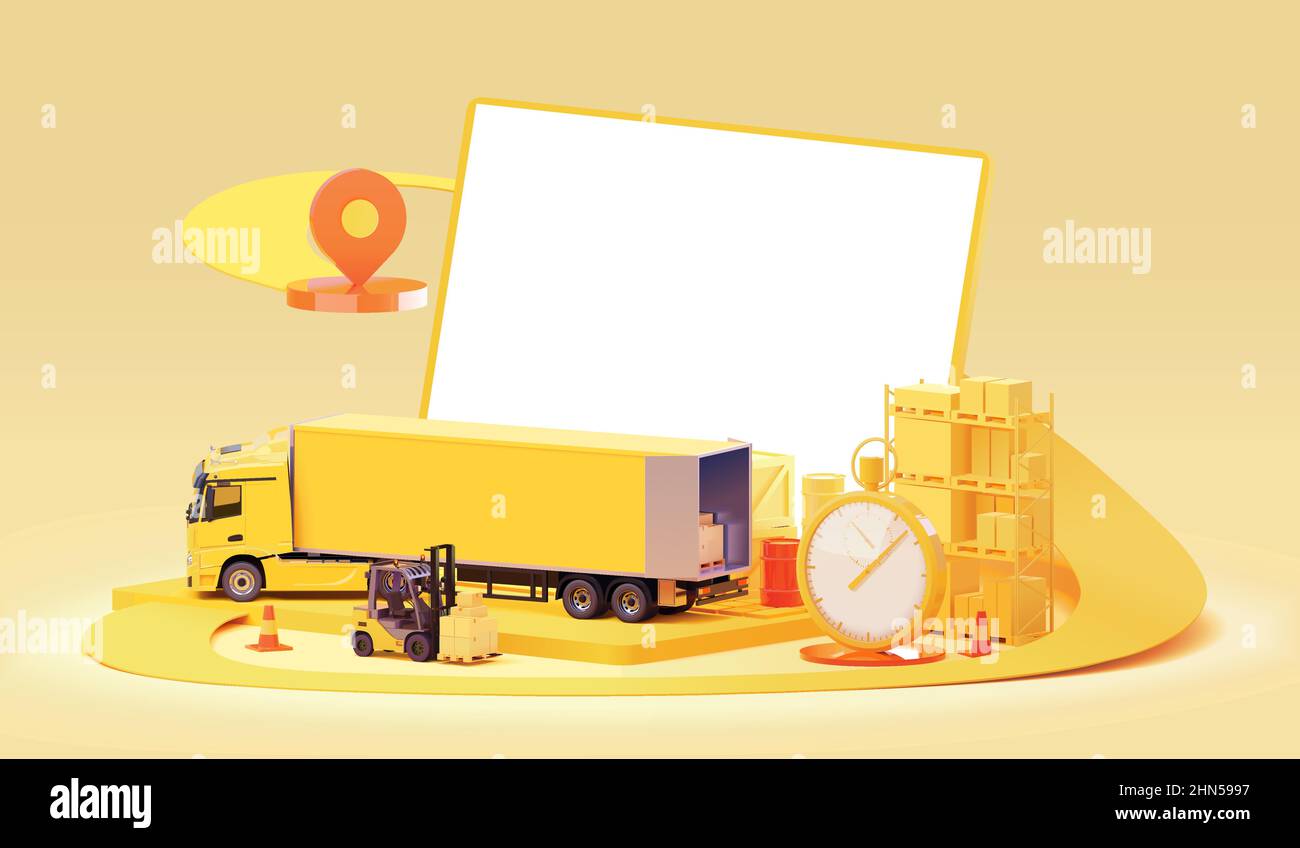 Vector logistic and supply chain illustration. Forklift loading semi ...