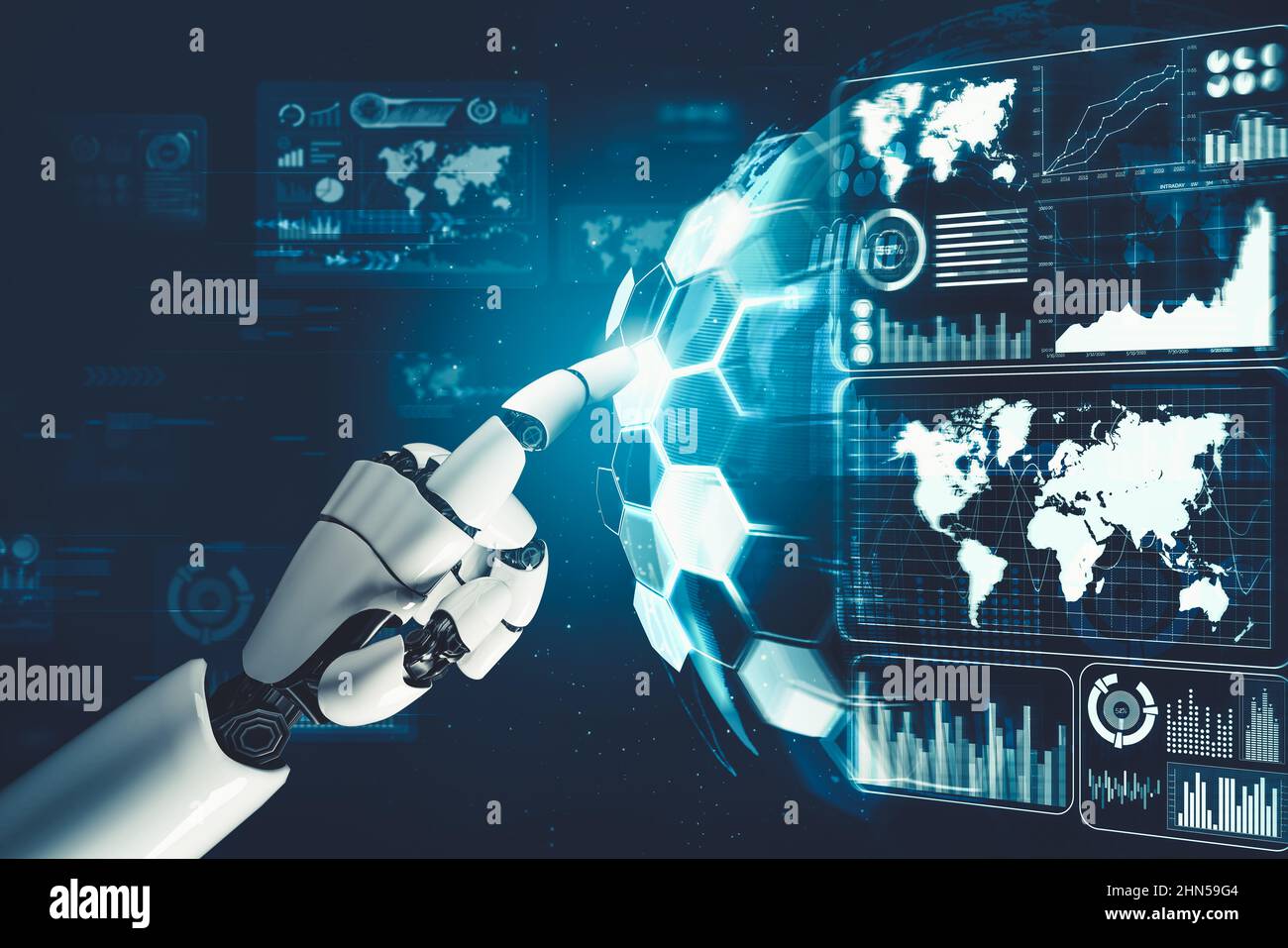 3D rendering futuristic droid robot technology development, artificial intelligence AI, and ...