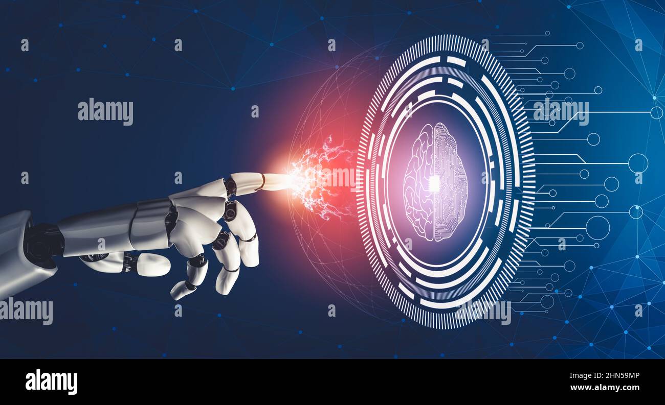 3D rendering futuristic droid robot technology development, artificial ...