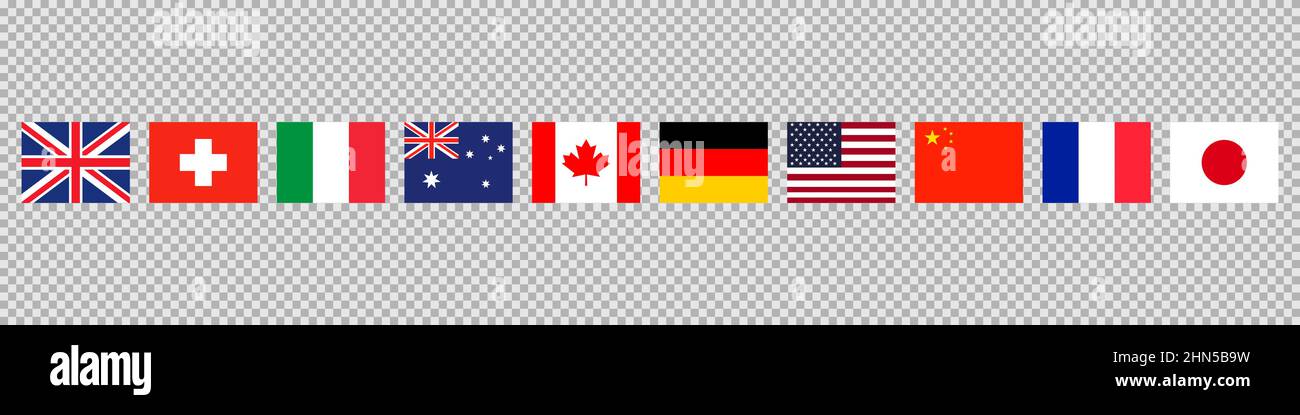 Flag country icon set isolated on transparent background Stock Vector ...