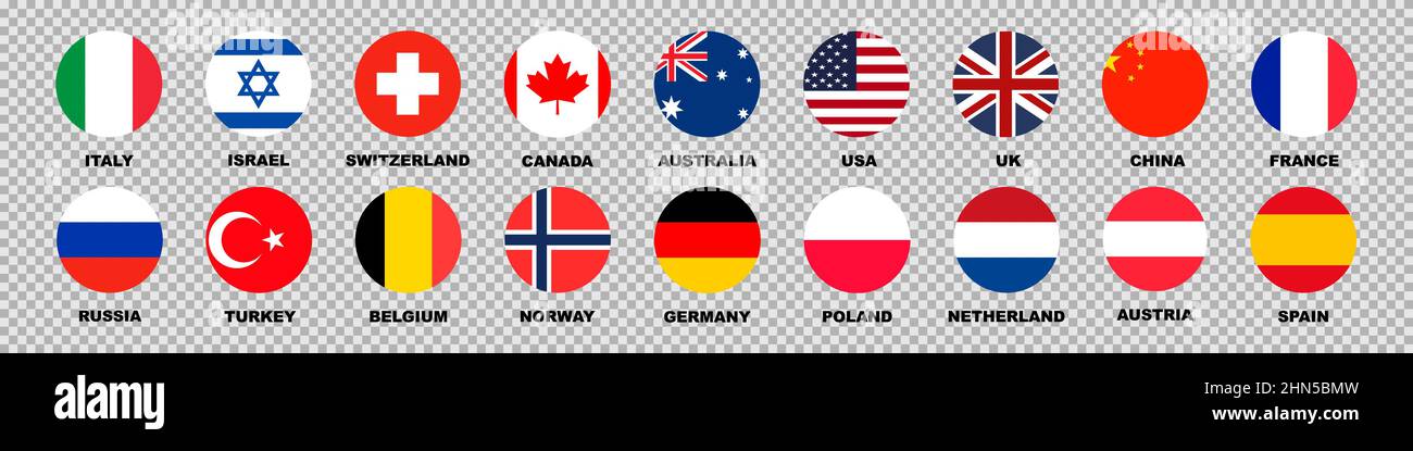 National flag icon set isolated on transparent background Stock Vector ...