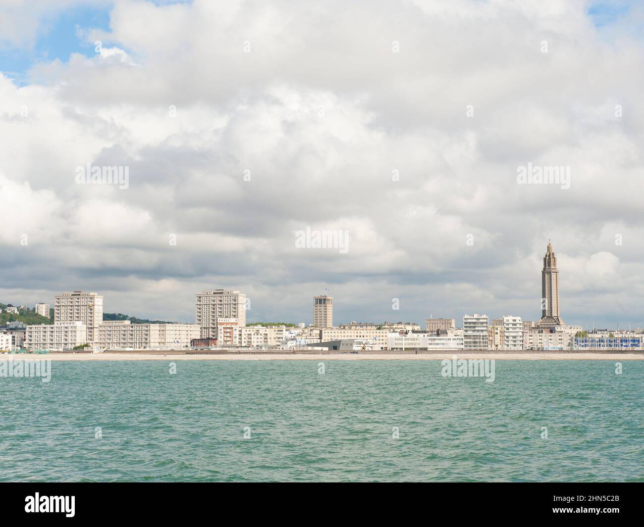 The port city of Le Havre seen from the estuary of the Seine river ...