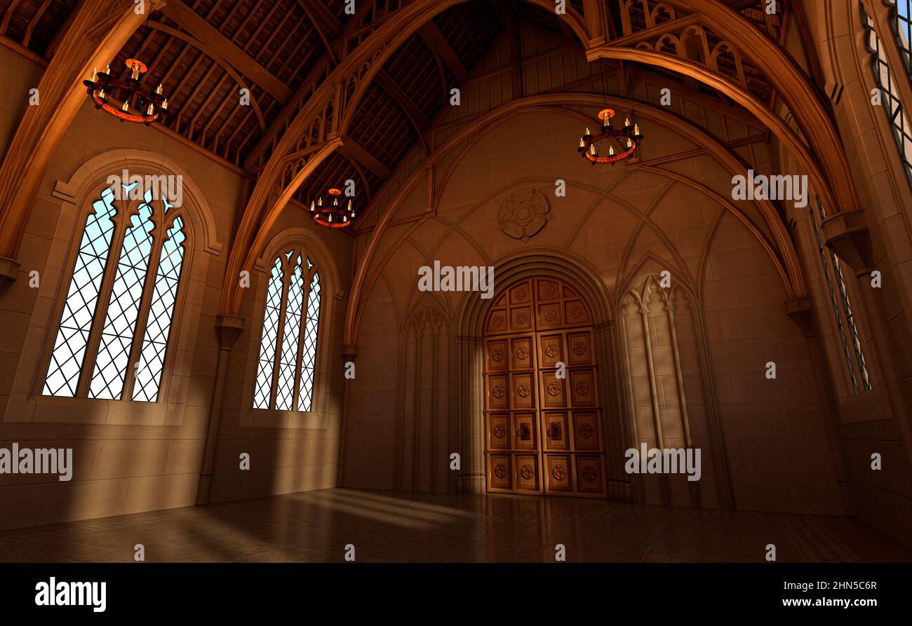 3D rendering of a medieval hall house interior Stock Photo - Alamy