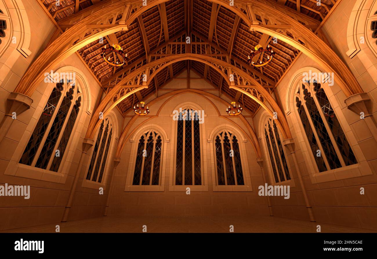 3D rendering of a medieval hall house interior Stock Photo - Alamy