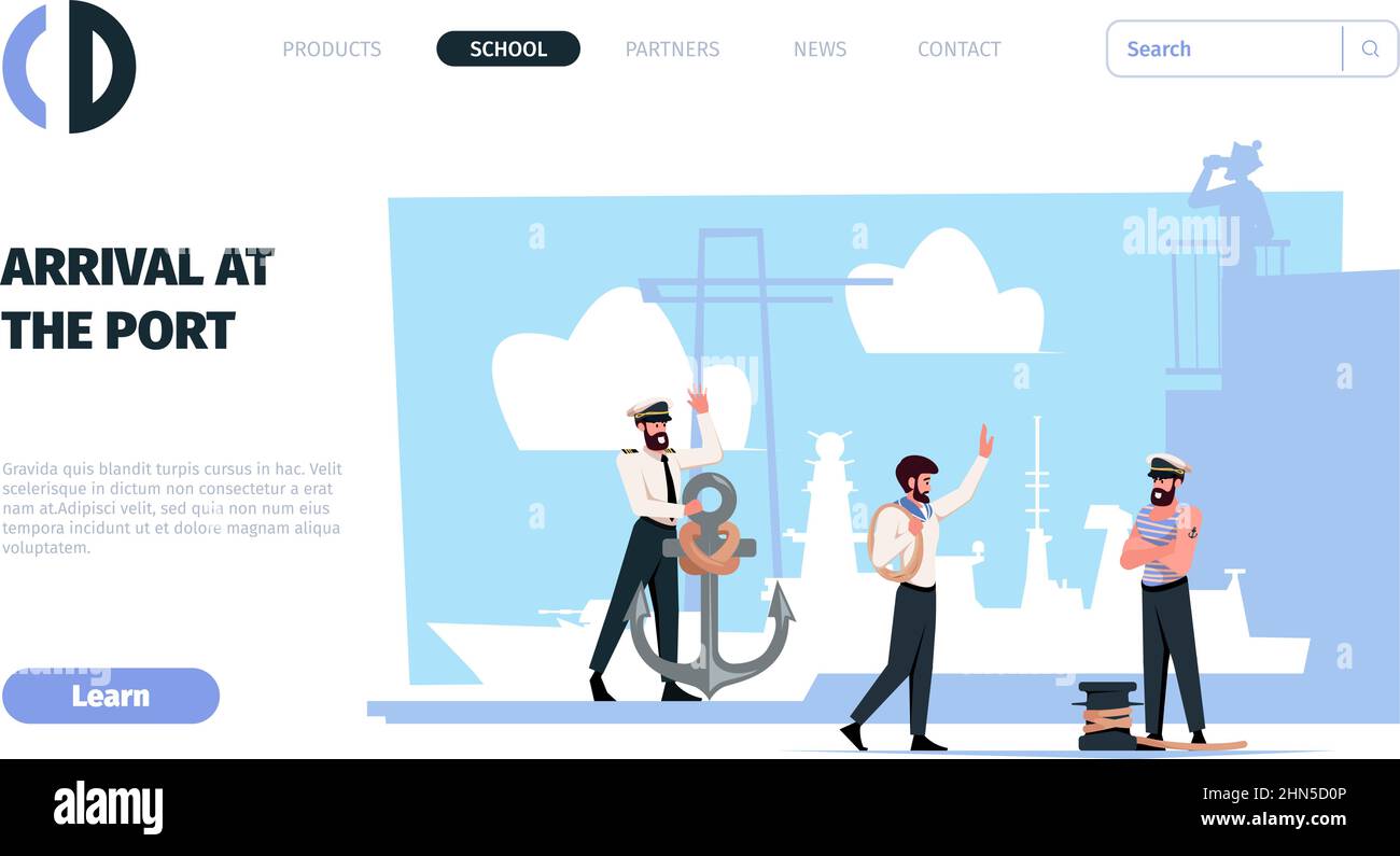 Marine landing. Ocean sailors and captains with navy marine ship garish ...