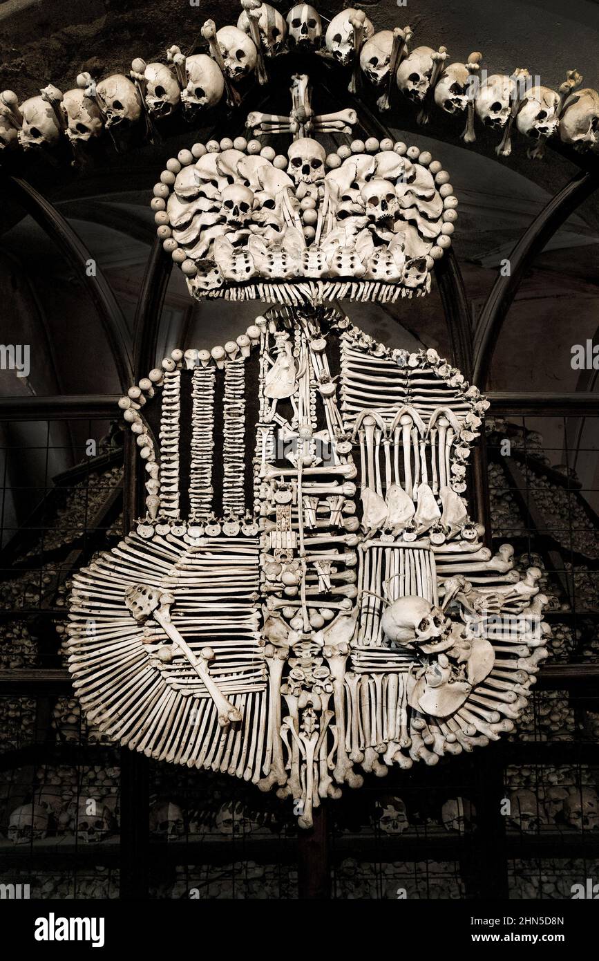 Human skulls and bones. Europe. Halloween. Skeleton. Gothic cemetery ...