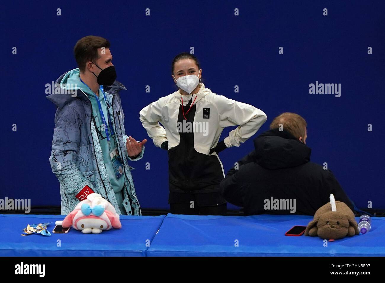 Russian Olympic Committee's Kamila Valieva with her coaching team ...