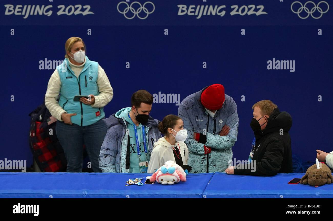 Russian Olympic Committee's Kamila Valieva with her coaching team ...