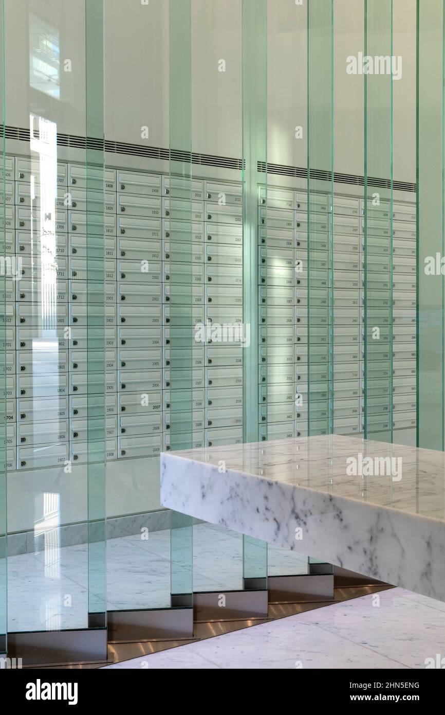 Entrance hall reception desk and mail boxes. 8-13 Casson Square, London ...