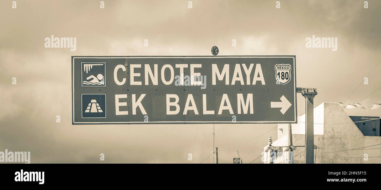 Tulum Mexico 02. February 2022 Black and white picture of a road sign ...