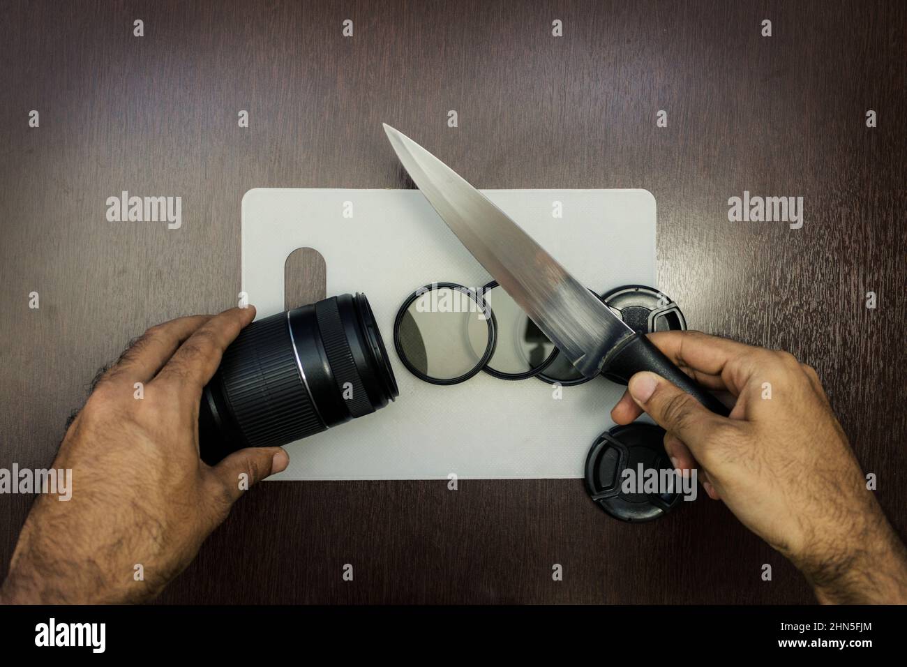 Top view holding camera lenses hi-res stock photography and images - Alamy