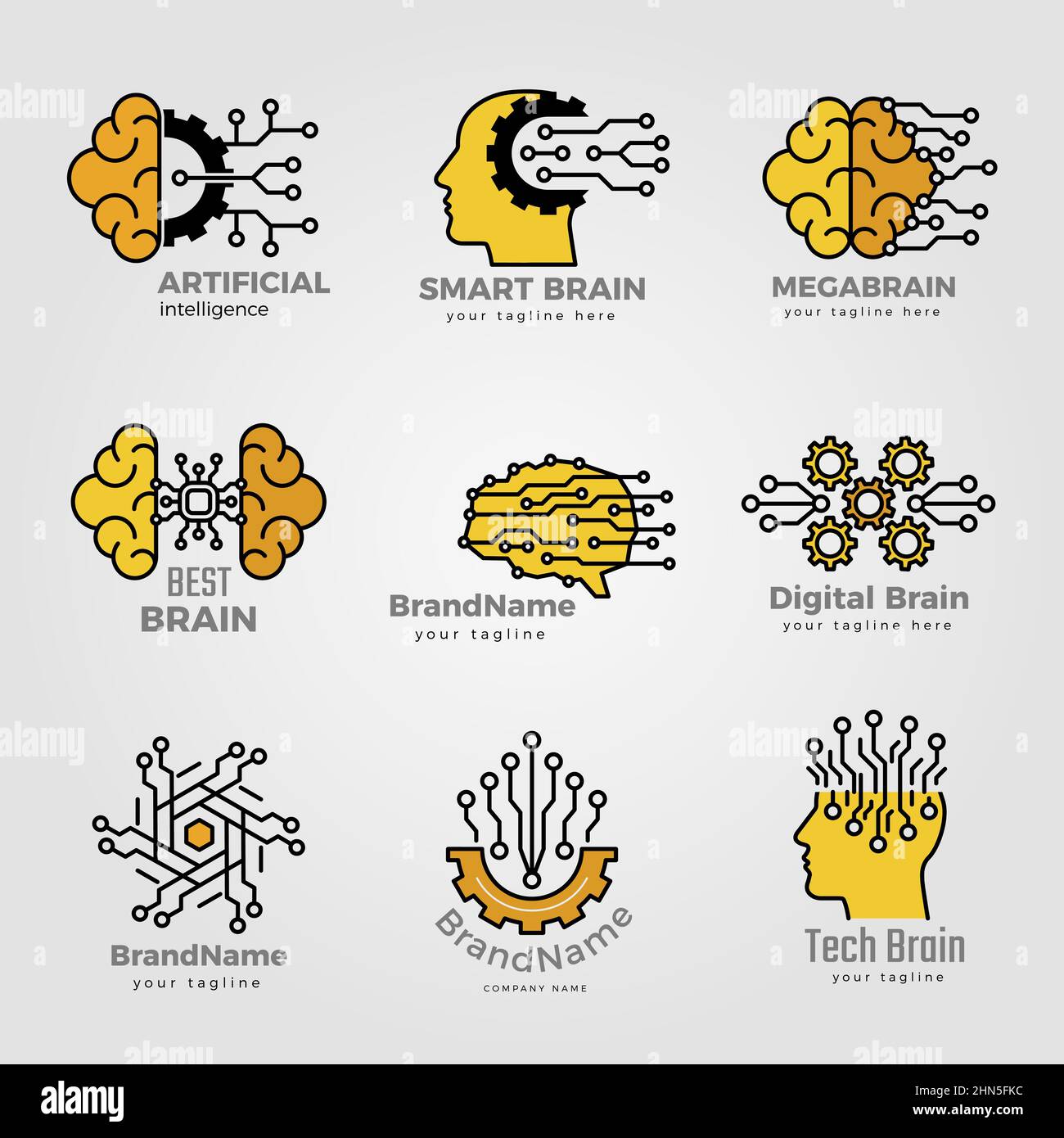Intelligence logo. Brain and smart technologies symbols structural ...