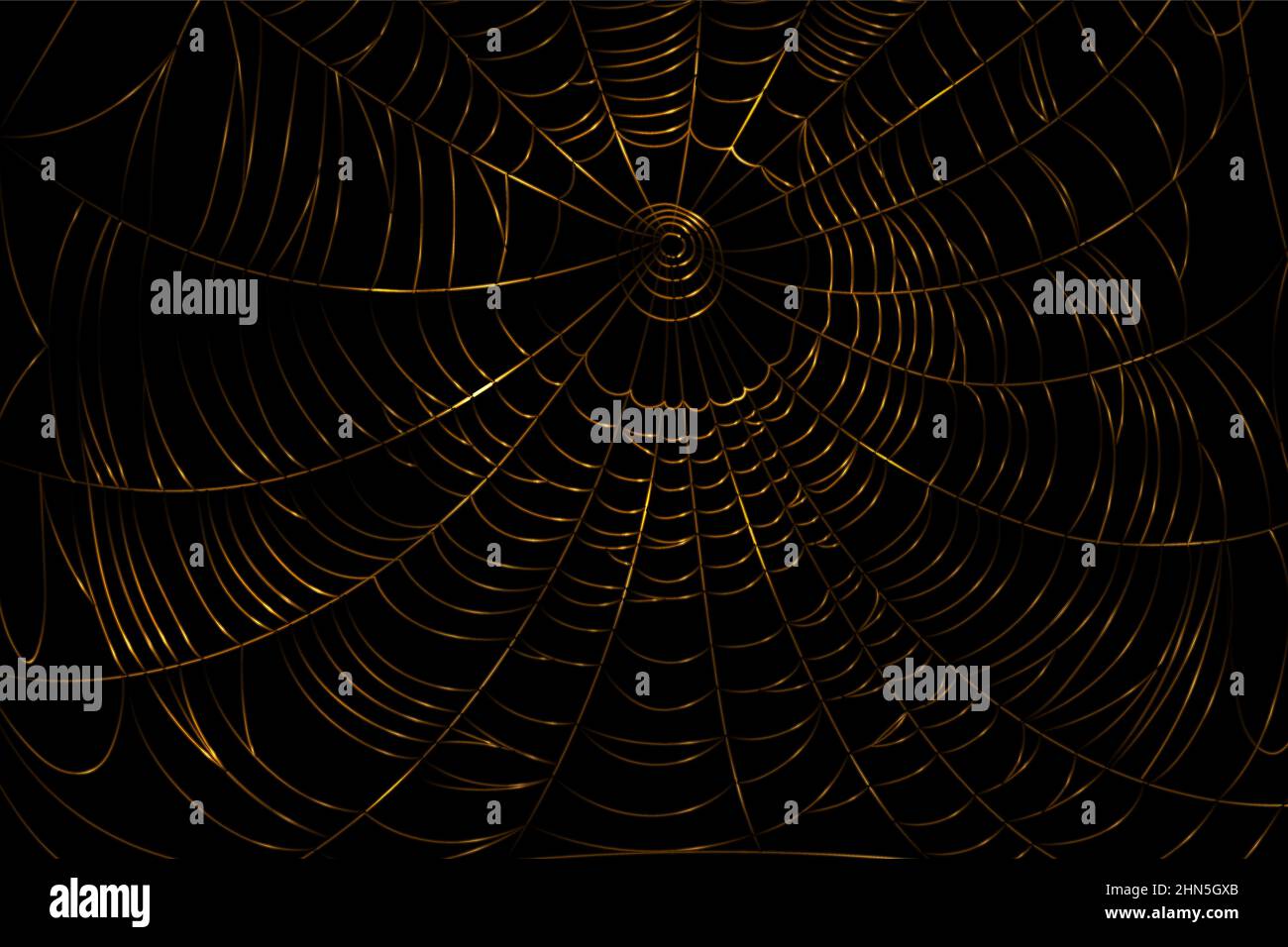 Spider gold web on black background. Scary cobweb glitter decor. Vector ...