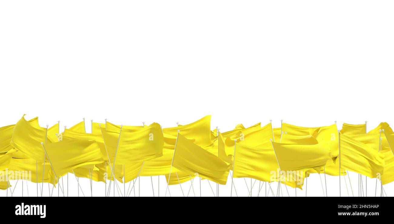 many yellow flags on white background - 3d rendering Stock Photo - Alamy