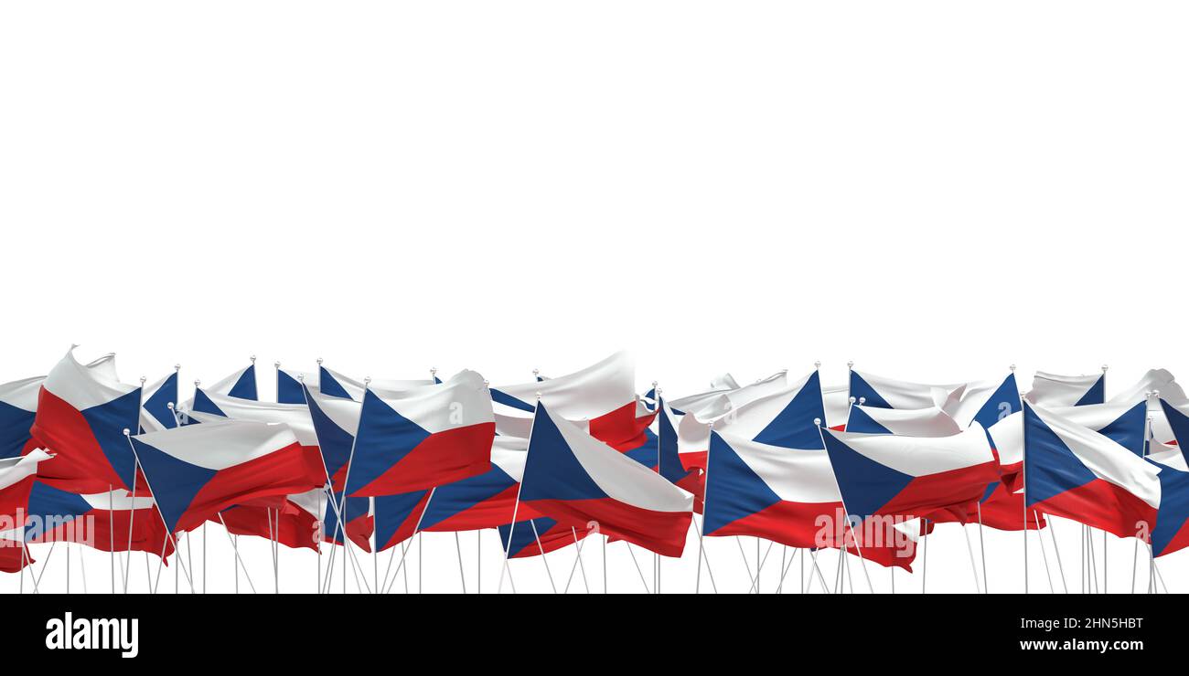 many flags of czech republic on white background - 3d rendering Stock ...