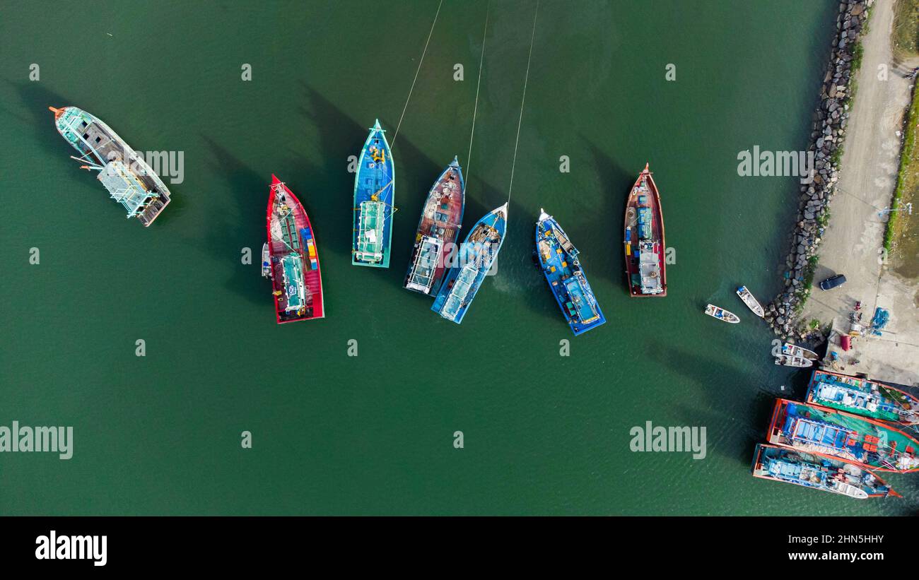 View from the top of the fishing harbour Stock Photo - Alamy