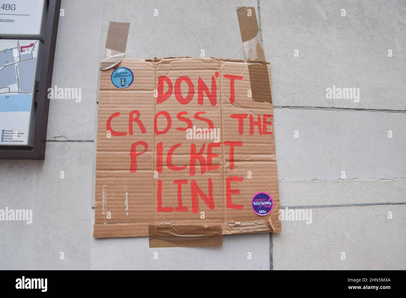 London, England, UK. 14th Feb, 2022. Picket line sign outside Bush ...