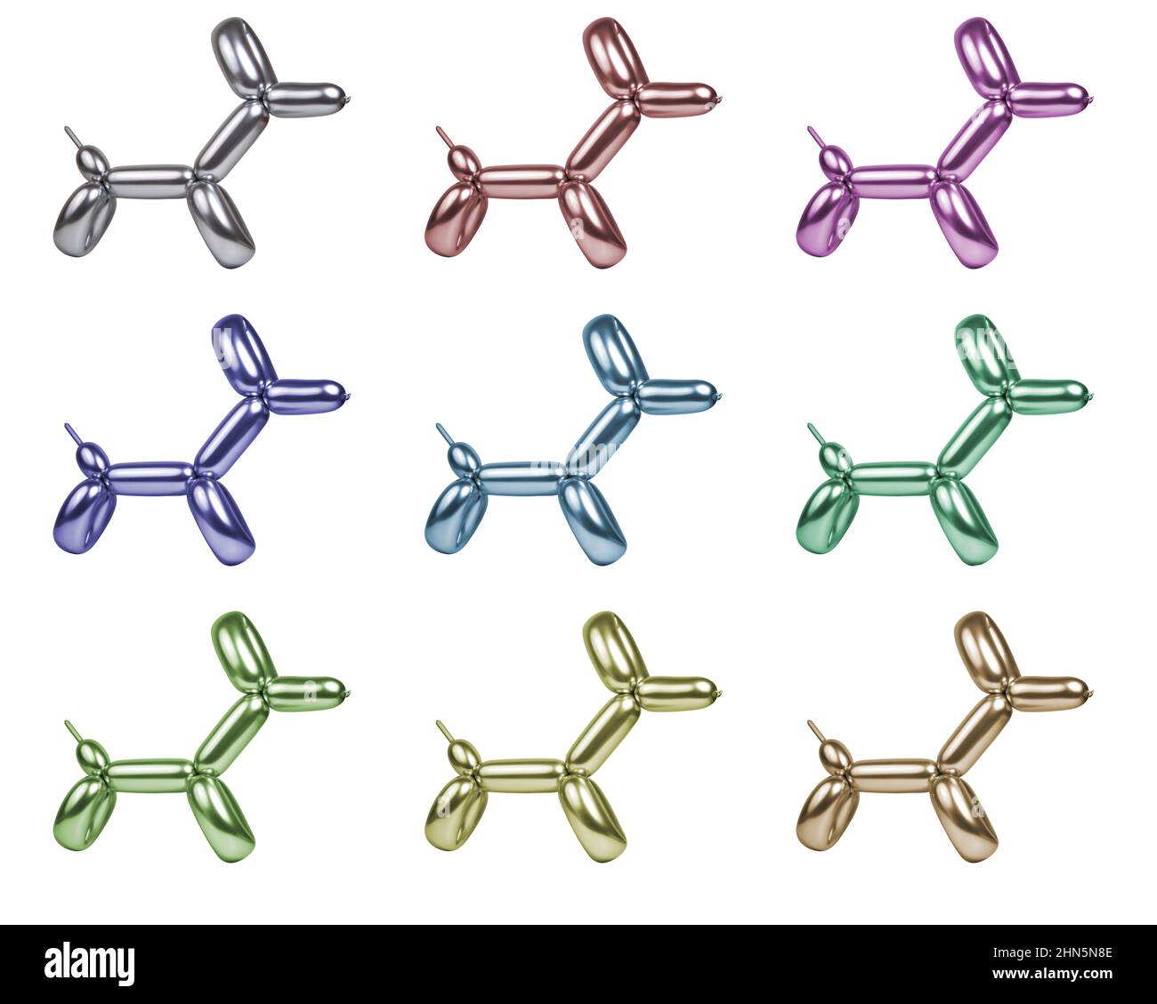 Bright shiny collage of many balloon dogs figure multicolor isolated on ...