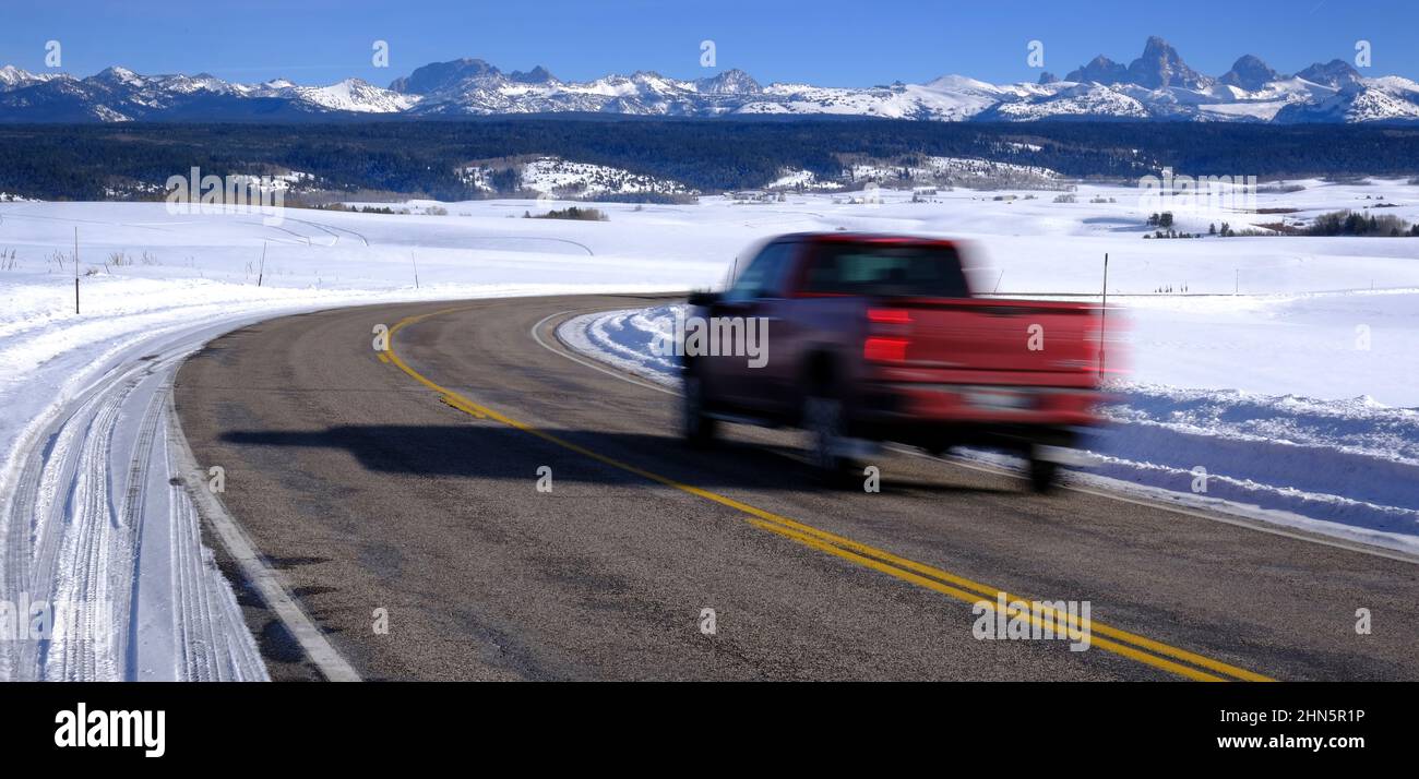 Car driving on mountain bend hi-res stock photography and images - Alamy