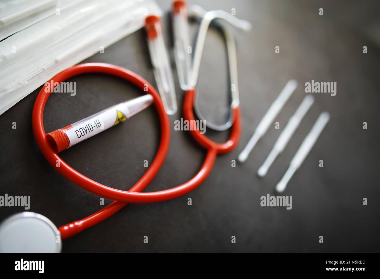 Medical background. Cotton swabs for taking a smear on the table. test ...