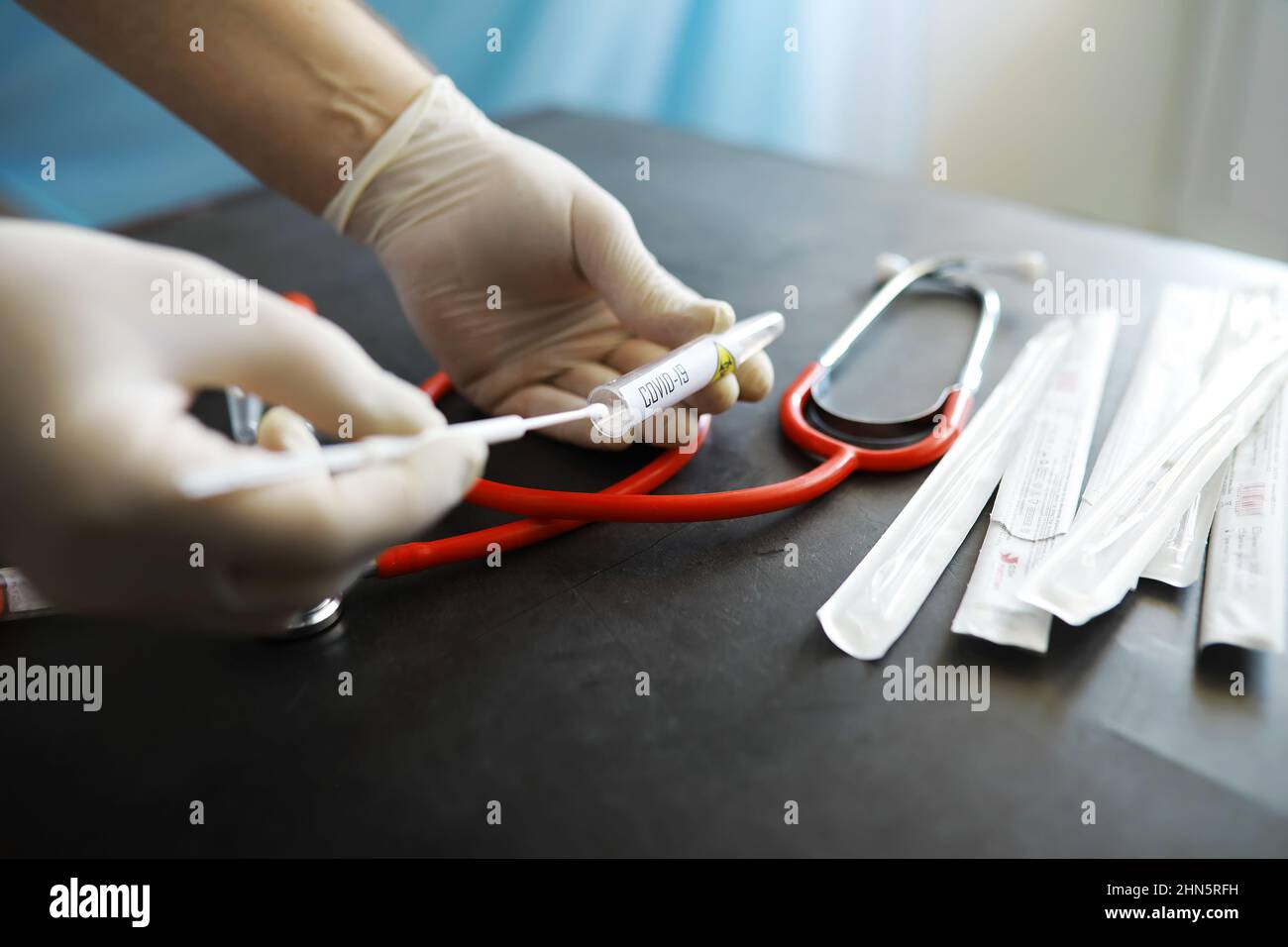 Medical background. Cotton swabs for taking a smear on the table. test ...