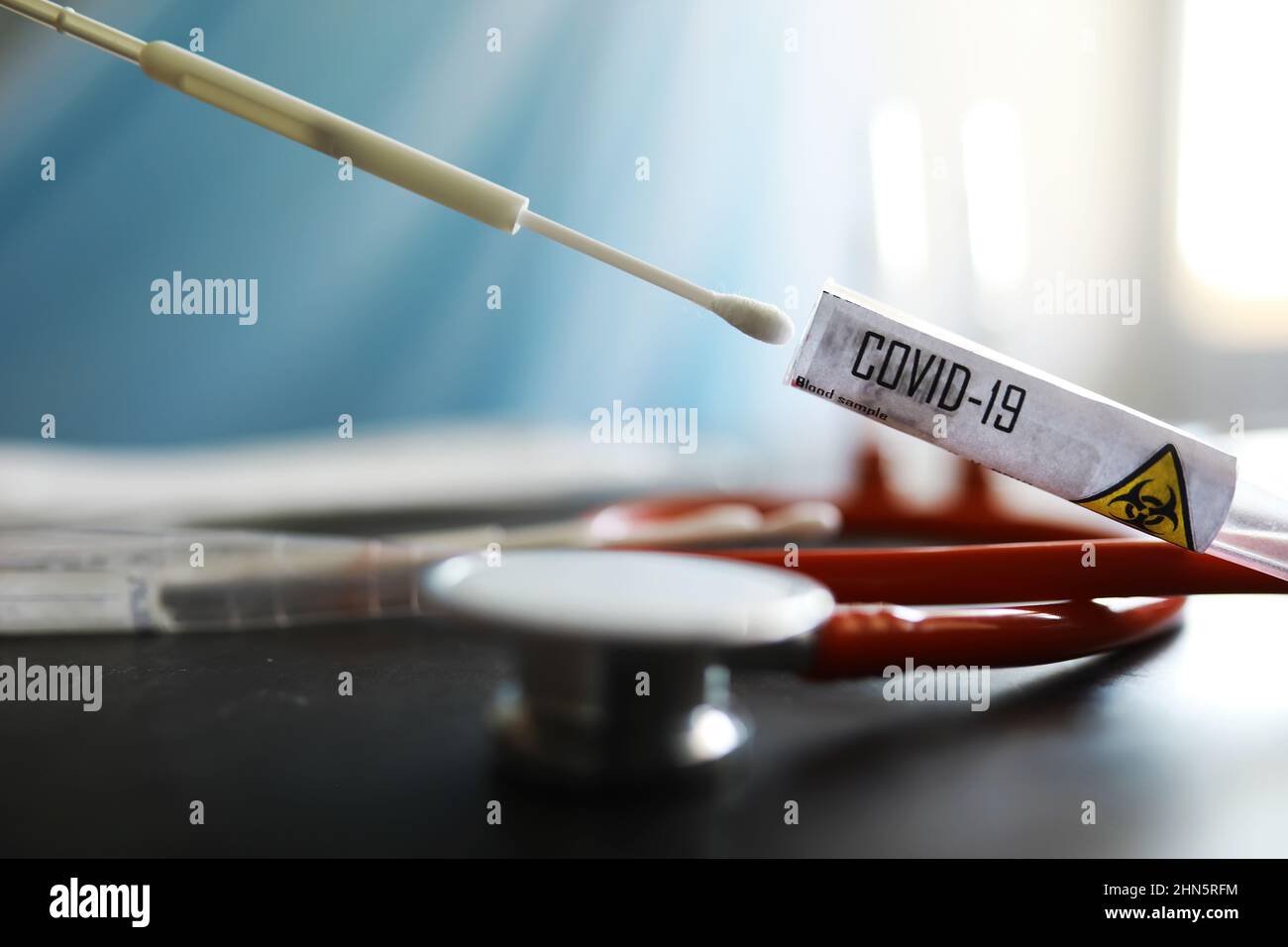 Medical background. Cotton swabs for taking a smear on the table. test ...