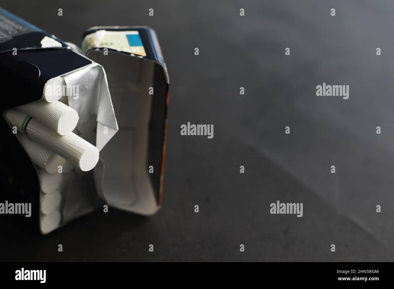 Tobacco smoking. Cigarettes in pack. Harmful deadly habit of smoking ...