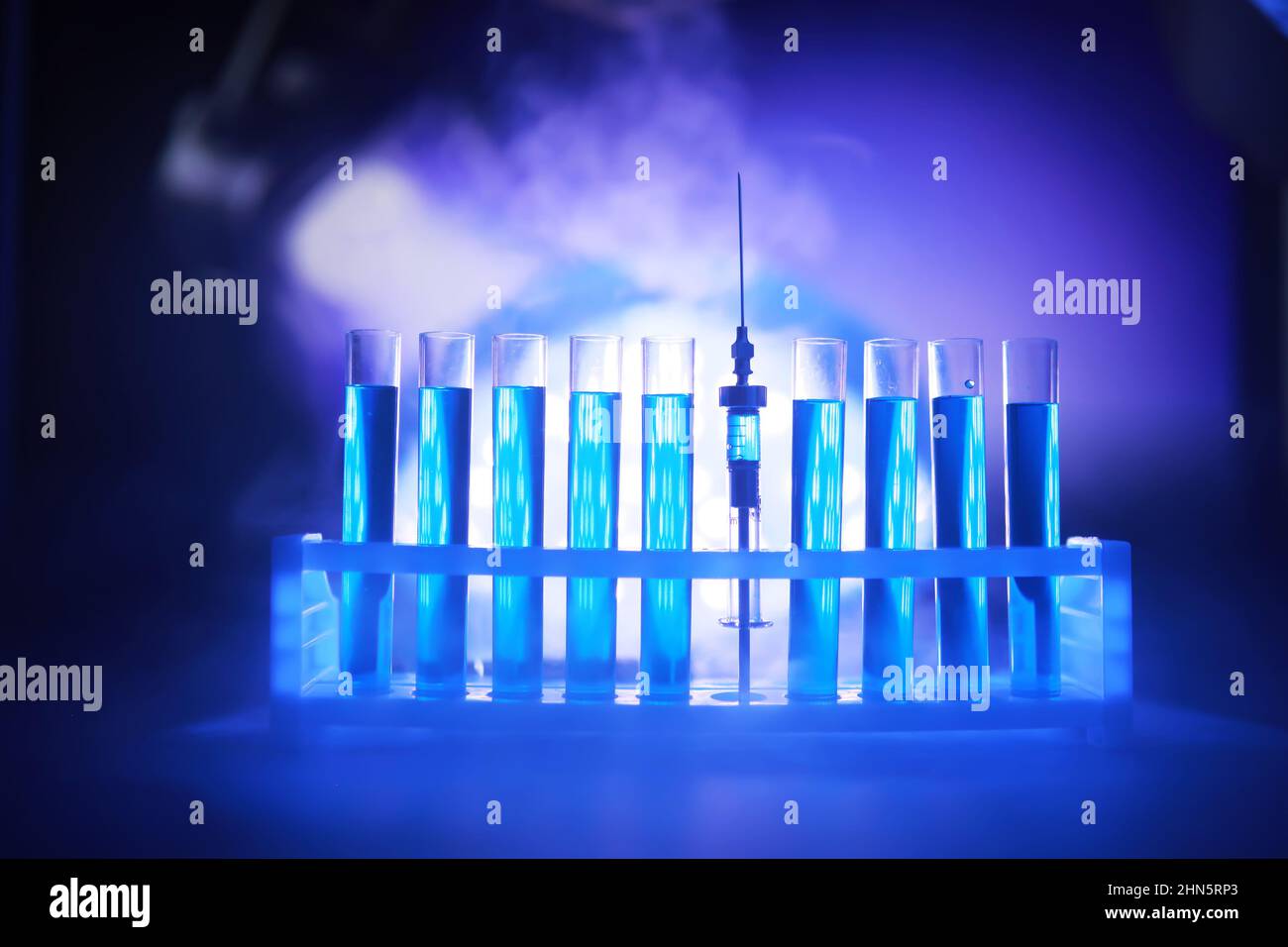 Test tube of glass overflows new liquid solution potassium blue ...