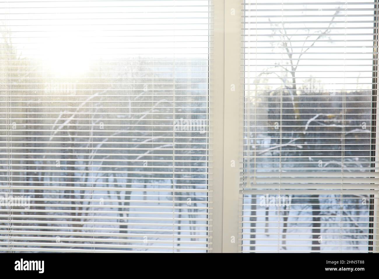 Metal blinds on the window. The texture of blinds. Blinds background ...