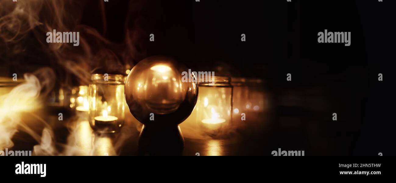 Abstract background with smoke ball and candles. Prediction of future ...