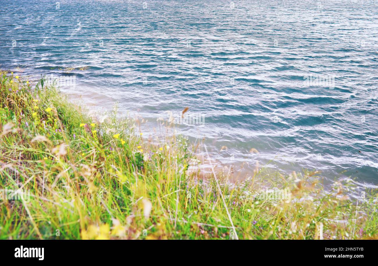 Water surface. The texture of the water. Waves on the lake windy ...