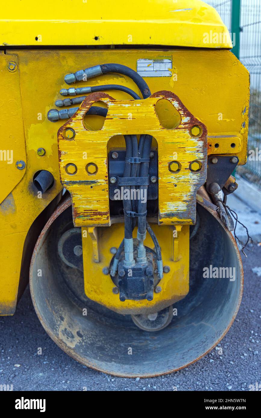 Smooth Wheeled Roller Construction Machine Close up Stock Photo - Alamy