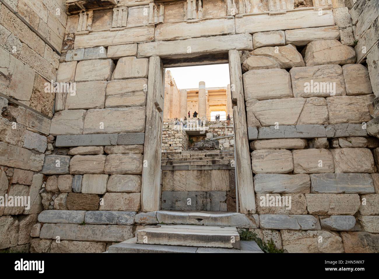 Athens, Greece. The Beule Gate and Propylaea, the monumental gateway to the Acropolis of Athens ...
