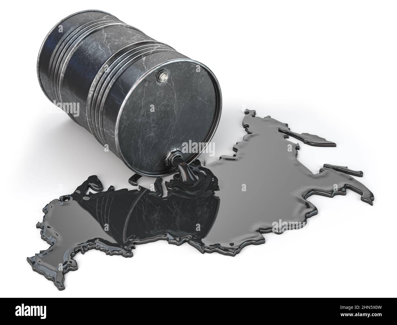 Russian oil industry concept. Oil barrel and spilled oil in form of ...