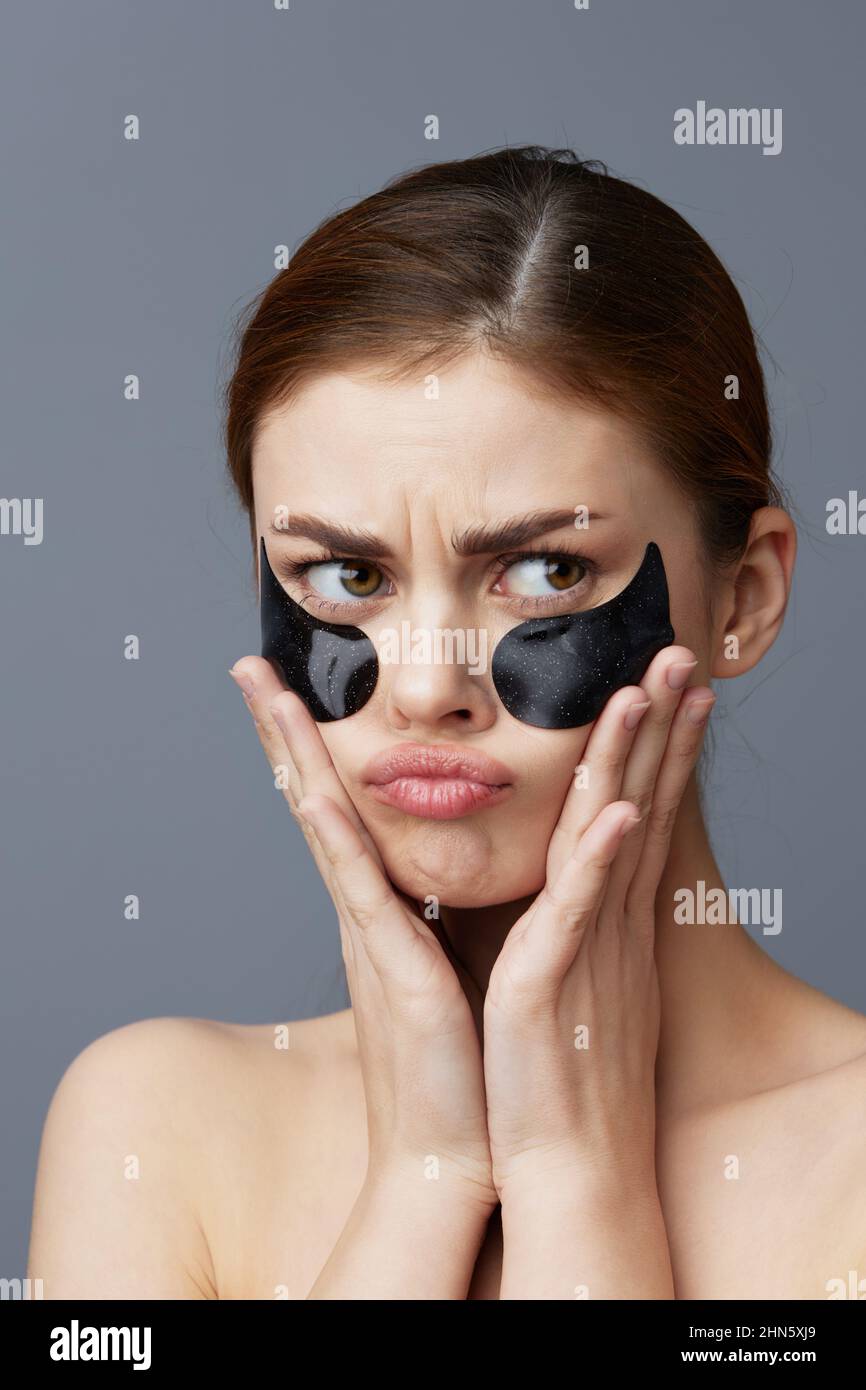 beautiful woman with patches on the face clean skin health rejuvenation ...
