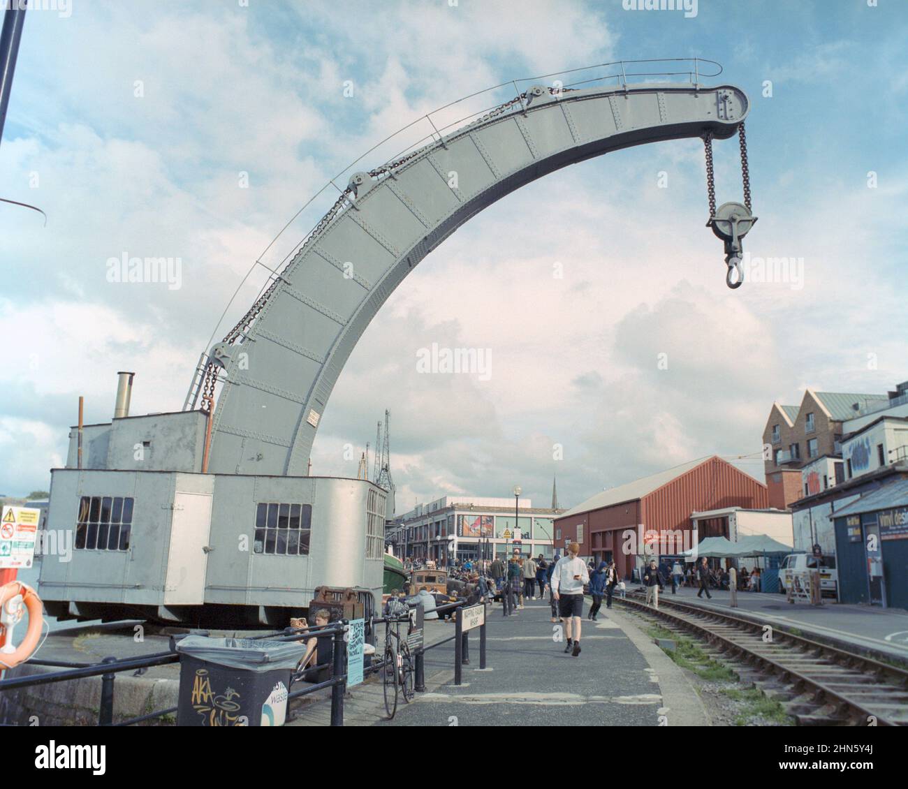 Bristol, UK - 16 October 2021: The old crane and harbour railway at the ...