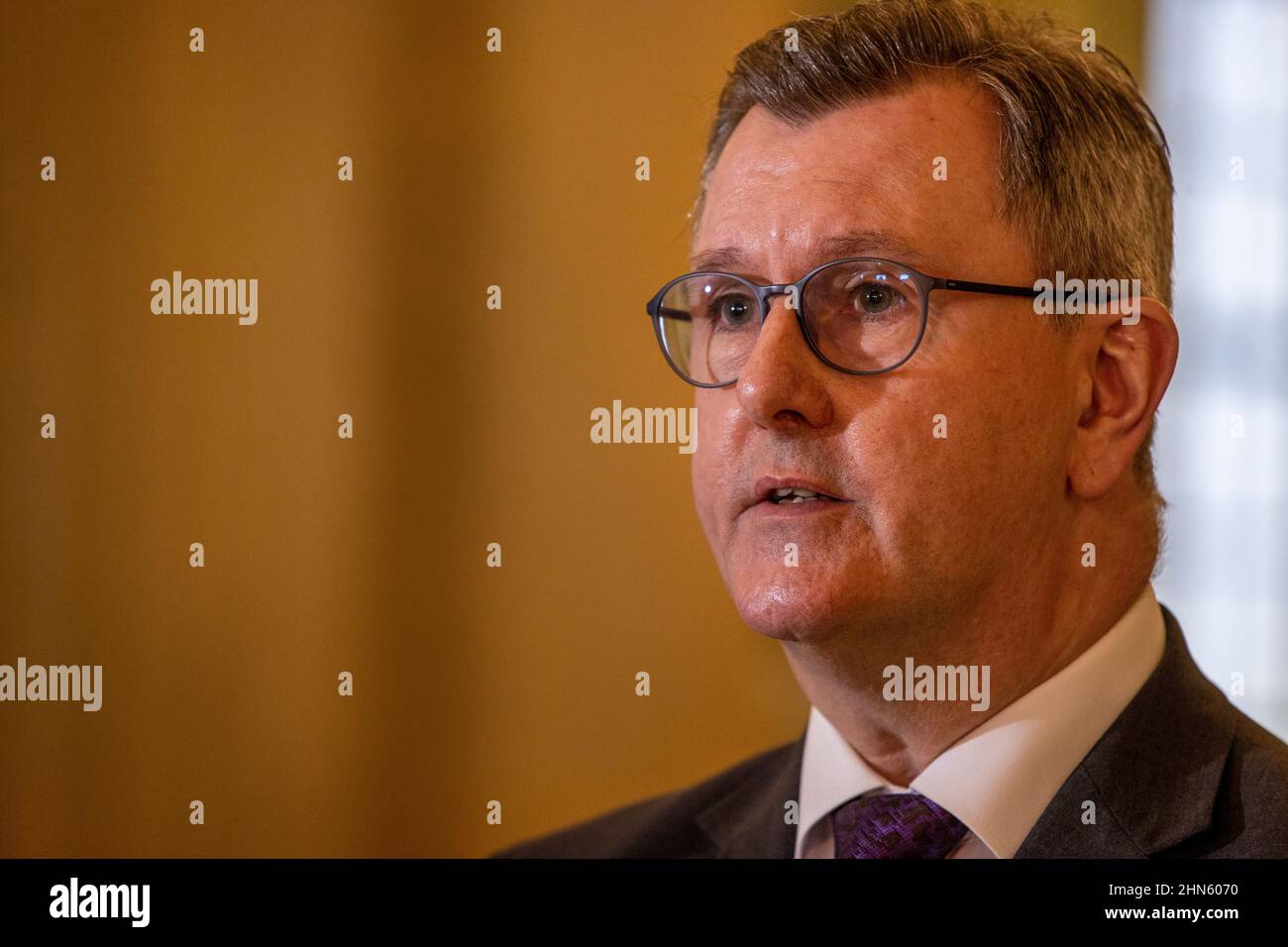 DUP leader Sir Jeffrey Donaldson MP during a press conference in the ...